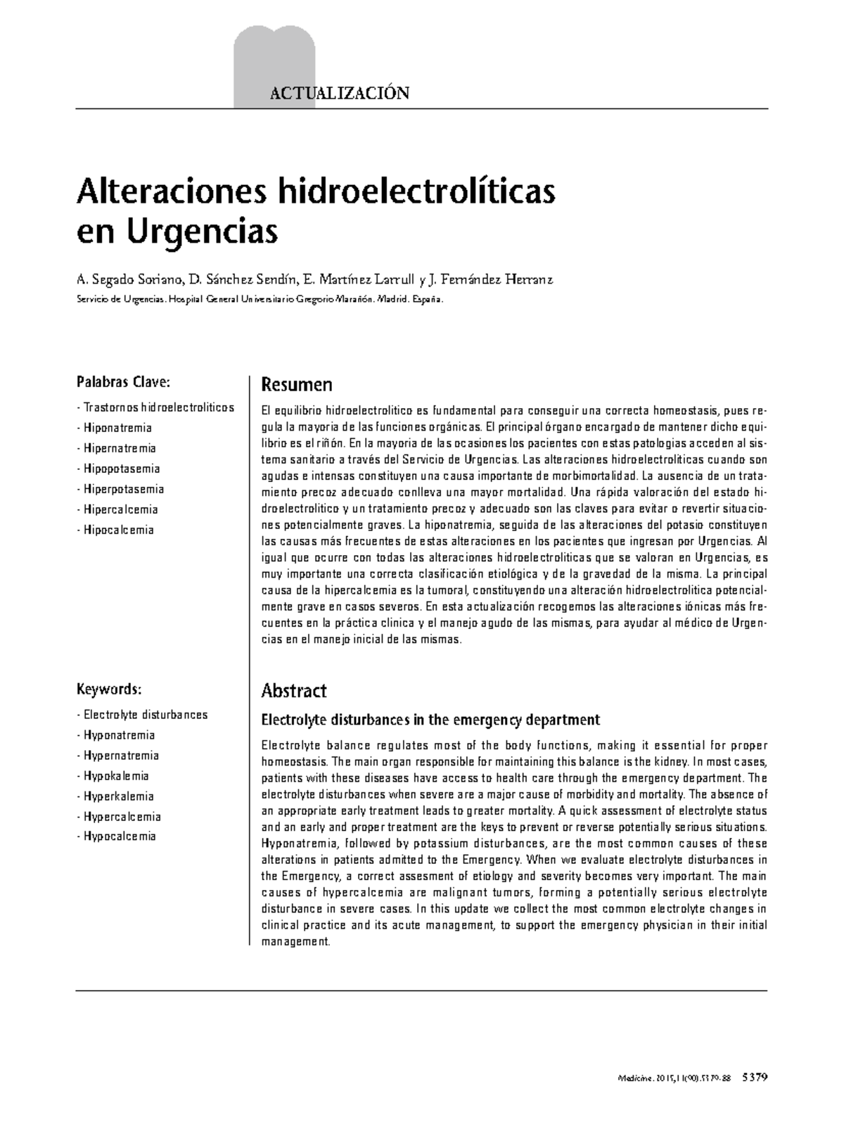 Alteraciones hidroelectroliticas en Urge - Alteraciones hidroelectrolíticas en Urgencias A ...