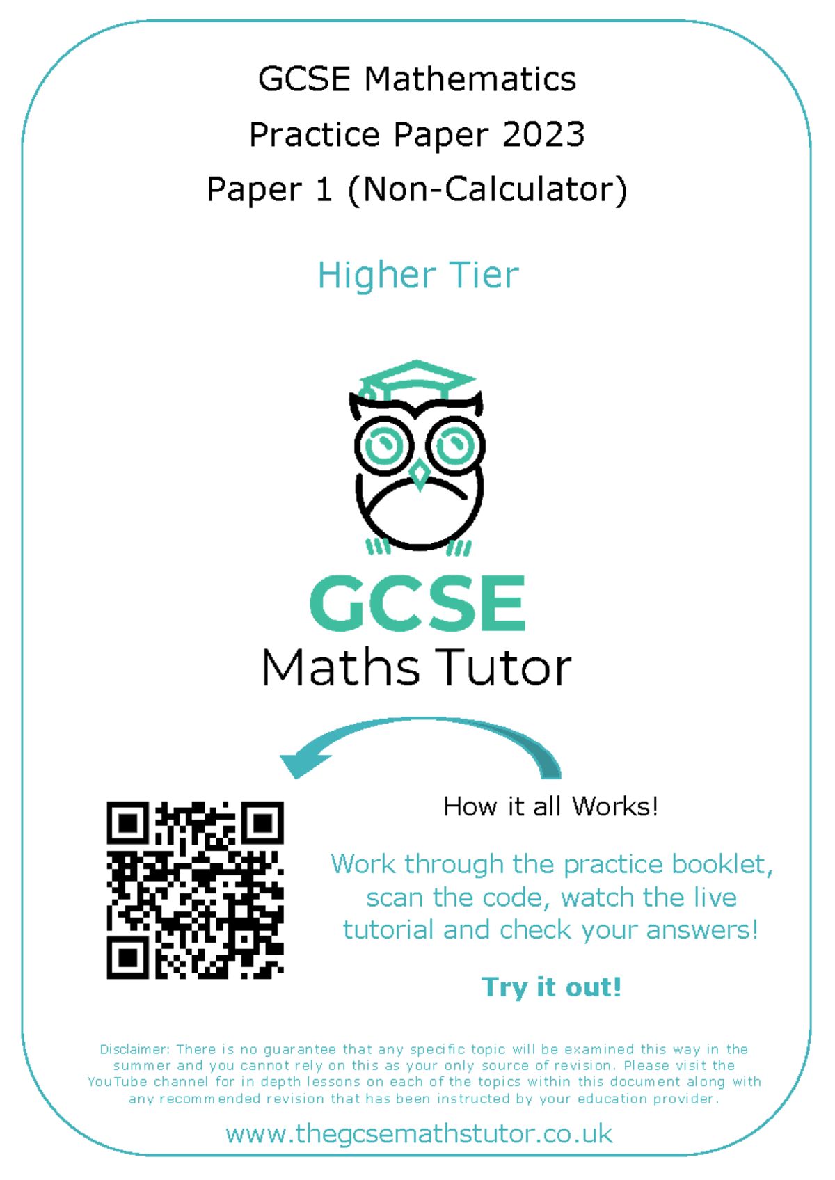 GCSE Maths 2023 Practice Paper 1 Higher Tier - Non-Calculator Exam ...