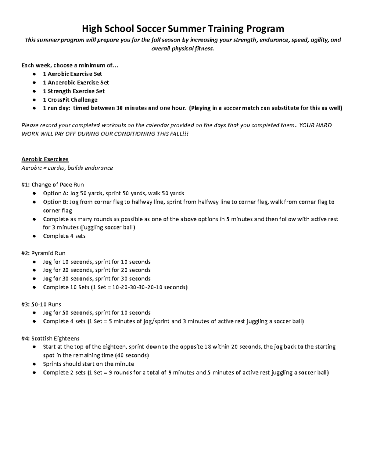 High School Soccer Summer Training Program: Workout Guide - Studocu
