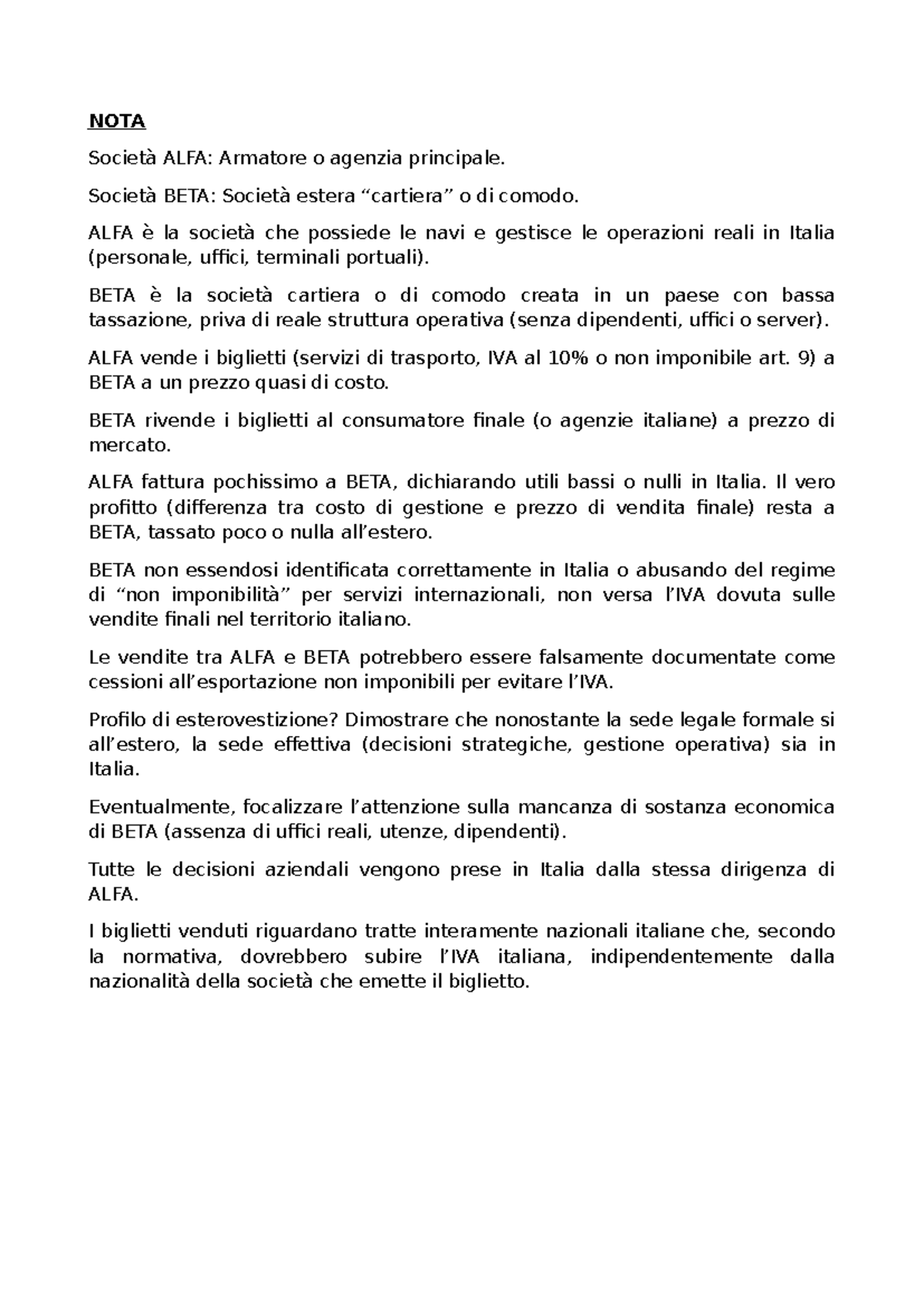 Esterovestizione: Analisi di ALFA e BETA nel Trasporto Marittimo - Studocu