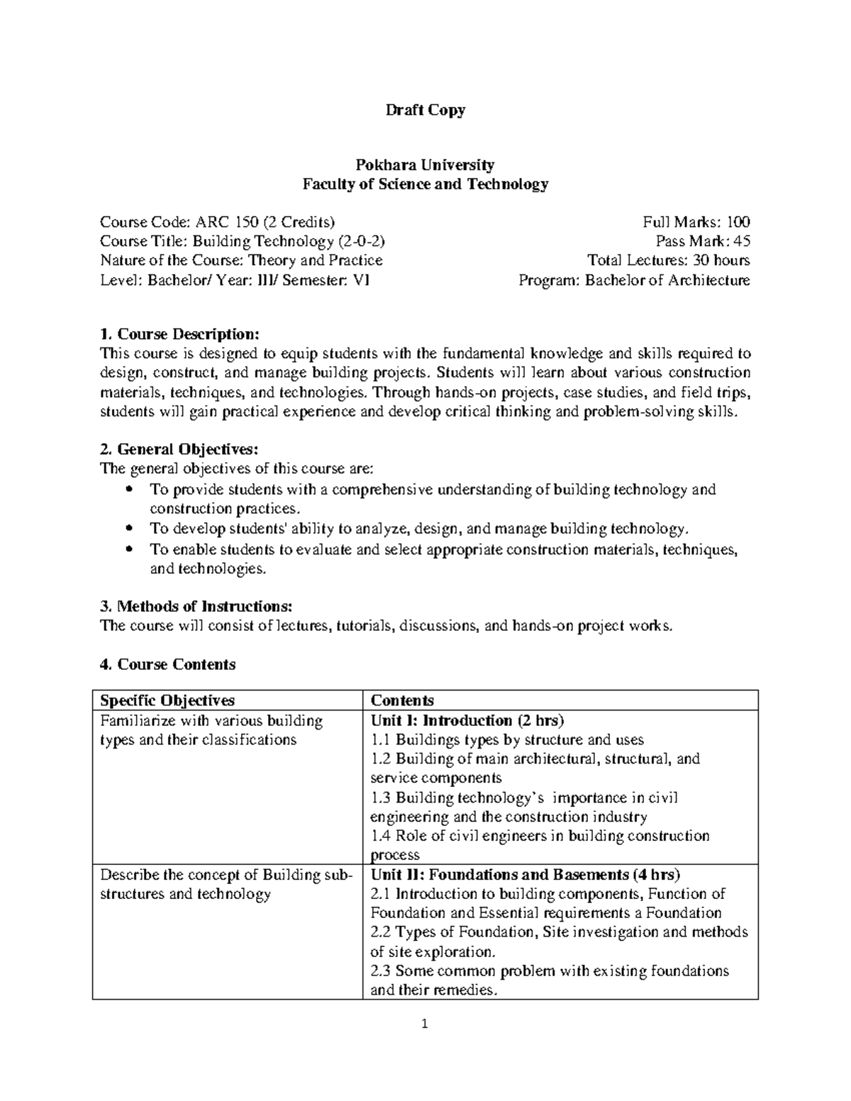 ARC 150 Building Technology Course Overview and Objectives - Studocu