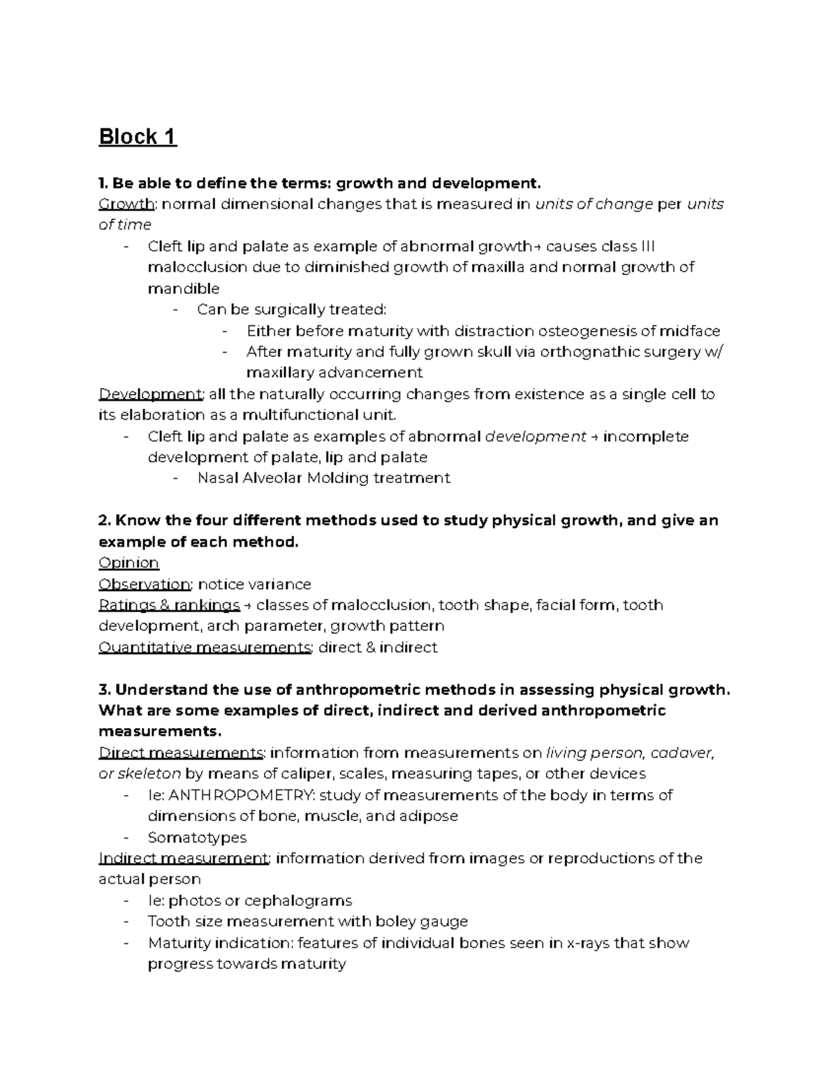 Craniofacial Growth and Development Concepts - DENT 101 Midterm Exam ...