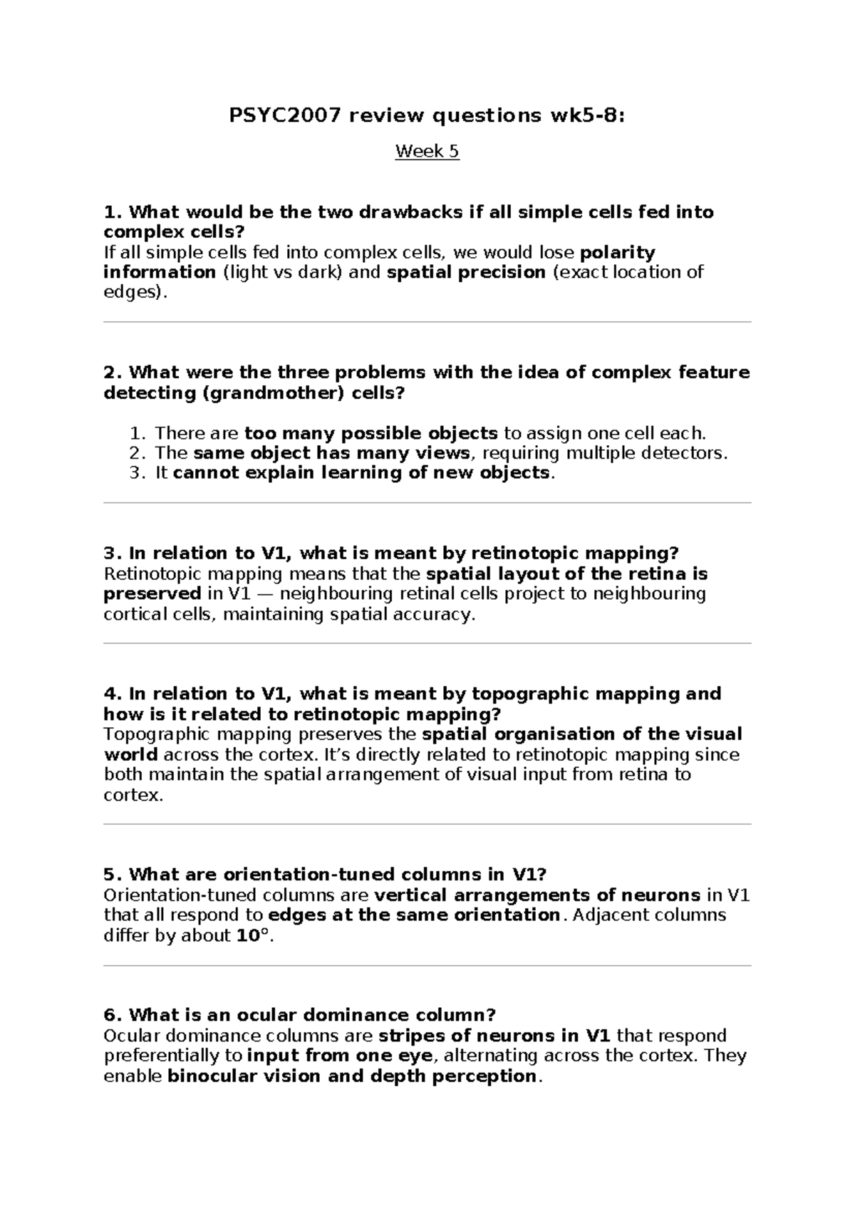 PSYC2007 Review Questions: Weeks 5-8 Summary and Insights - Studocu