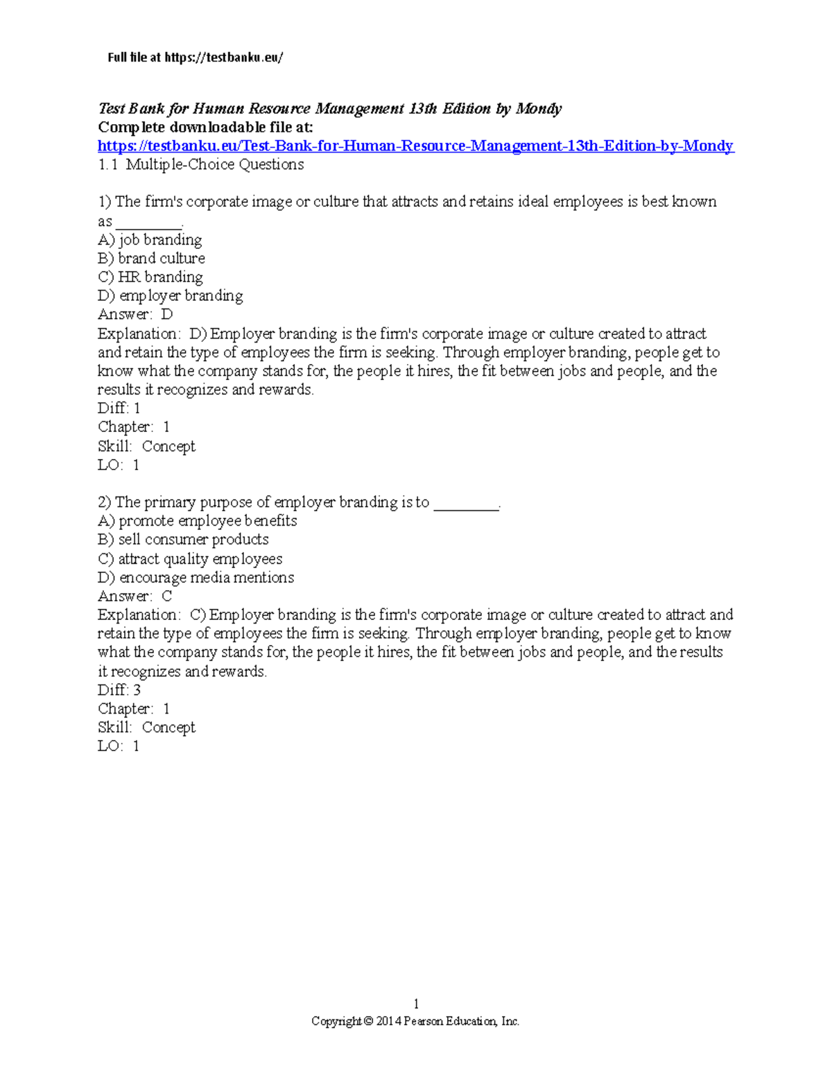 Test Bank: Human Resource Management (13th Ed) - Questions & Answers ...