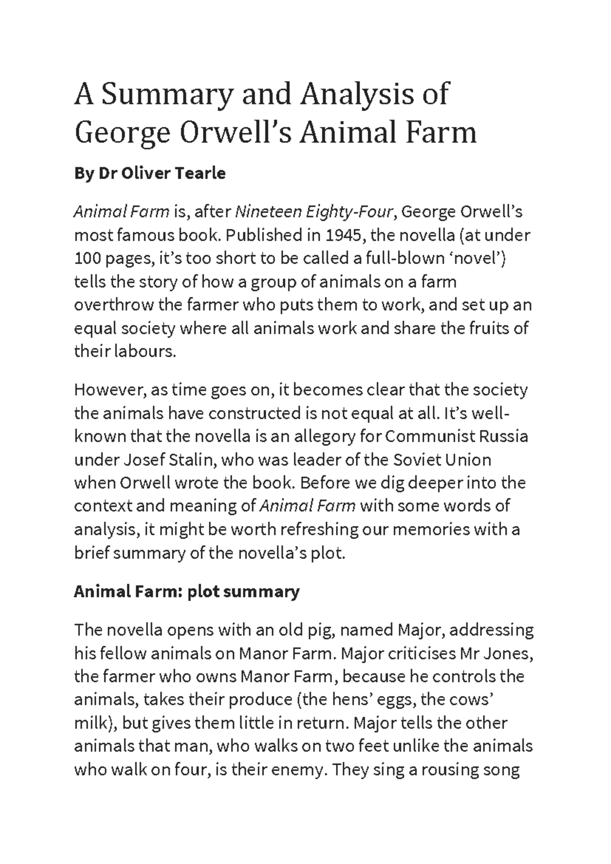 Animal Farm George Orwell Analysis