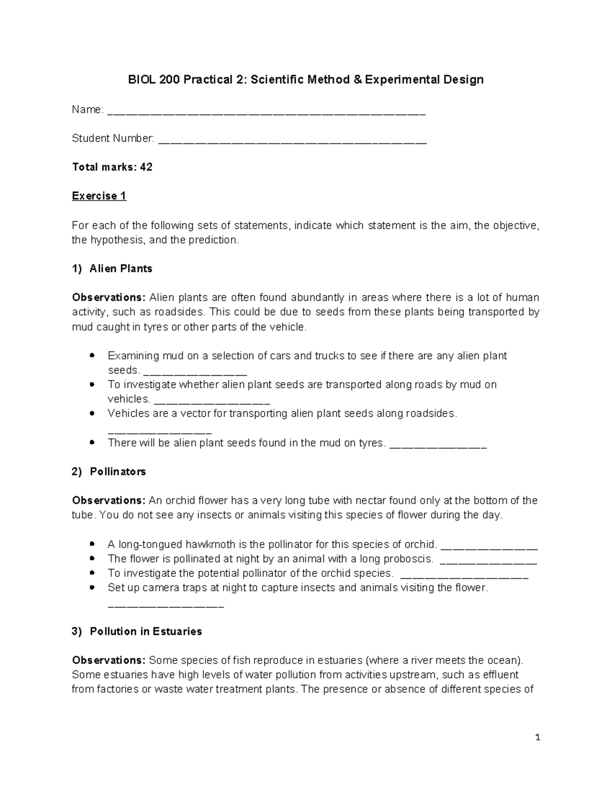 BIOL 200 Practical 2: Scientific Method & Experimental Design - Studocu