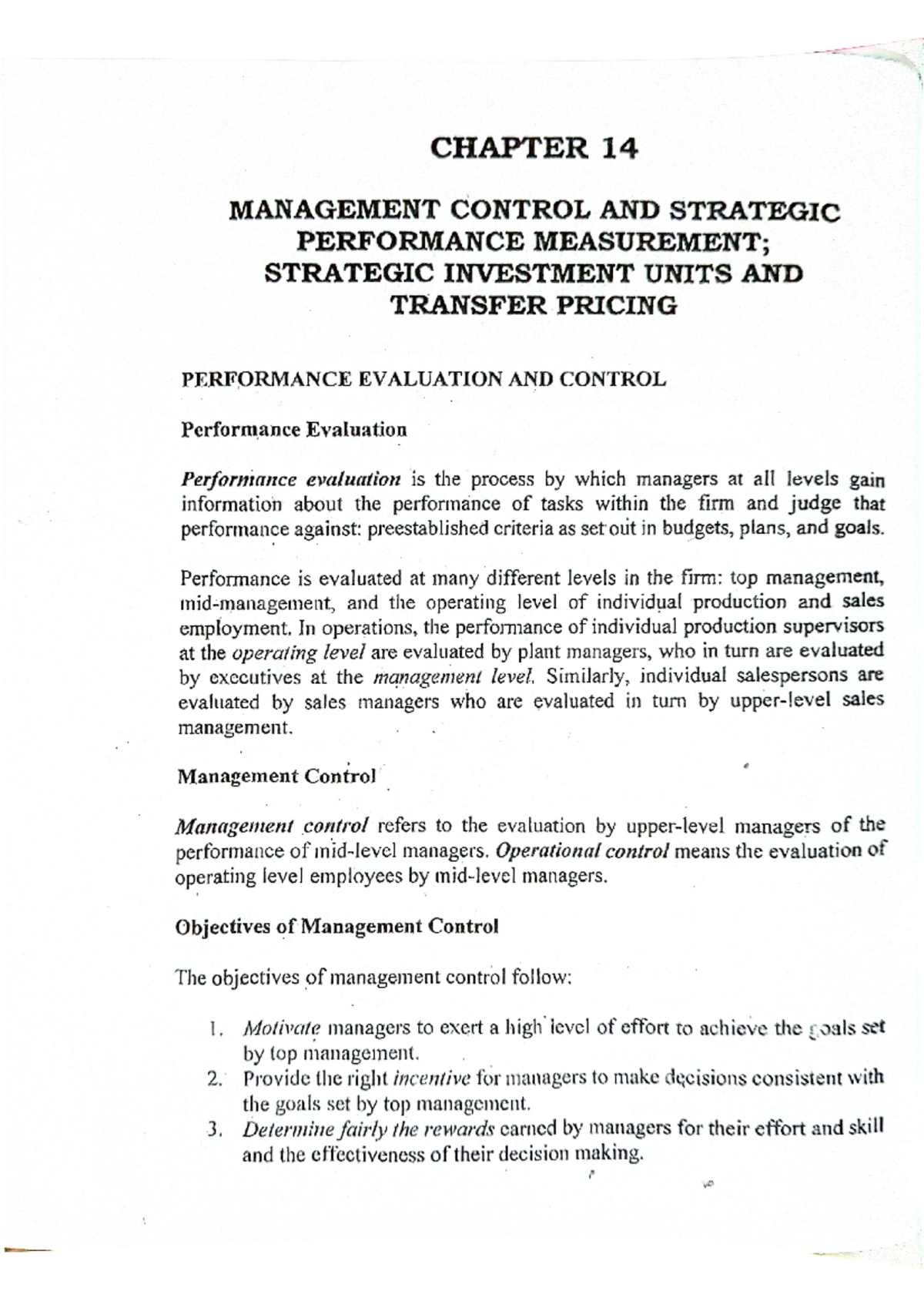 Chapter 14 (Management Control and Strategic Performance Measurement ...