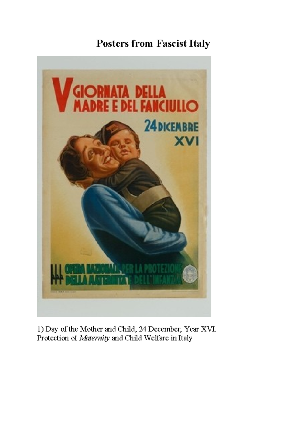 Week 8 - Posters from Fascist Italy - HST4309 - Posters from Fascist ...