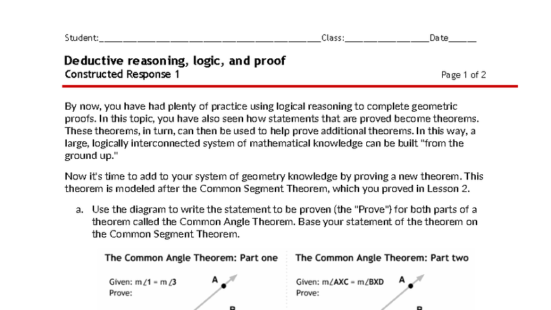0405z Deductive Reasoning & Proofs: Common Angle Theorem CR1 - Studocu