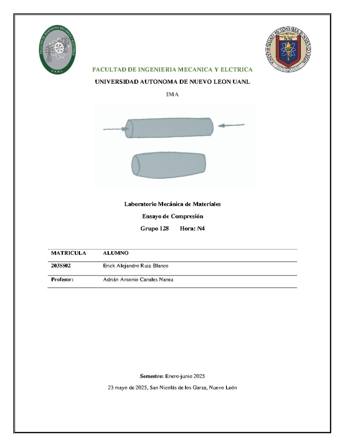 Ensayo de Compresión IMA 2035502 - Diseño Estructural y Mecánico - Studocu