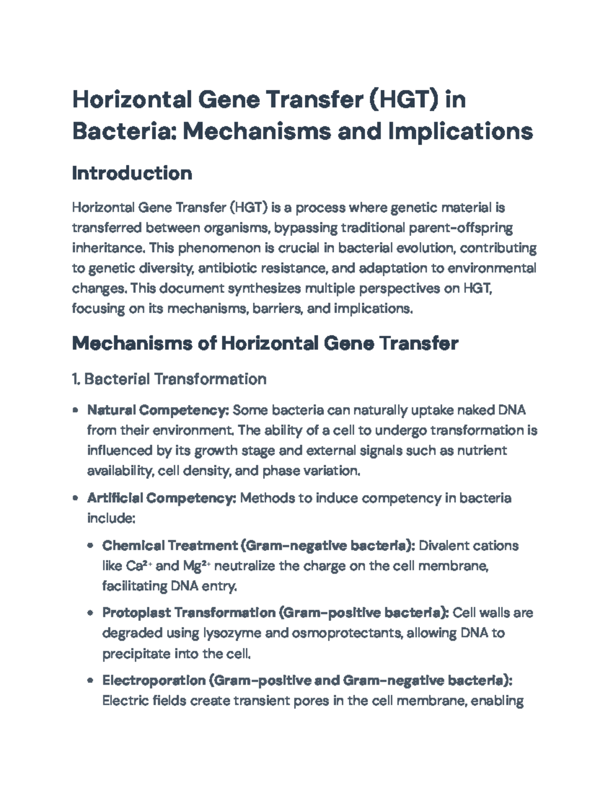 Horizontal Gene Transfer (HGT) in Bacteria: Mechanisms and Implications ...