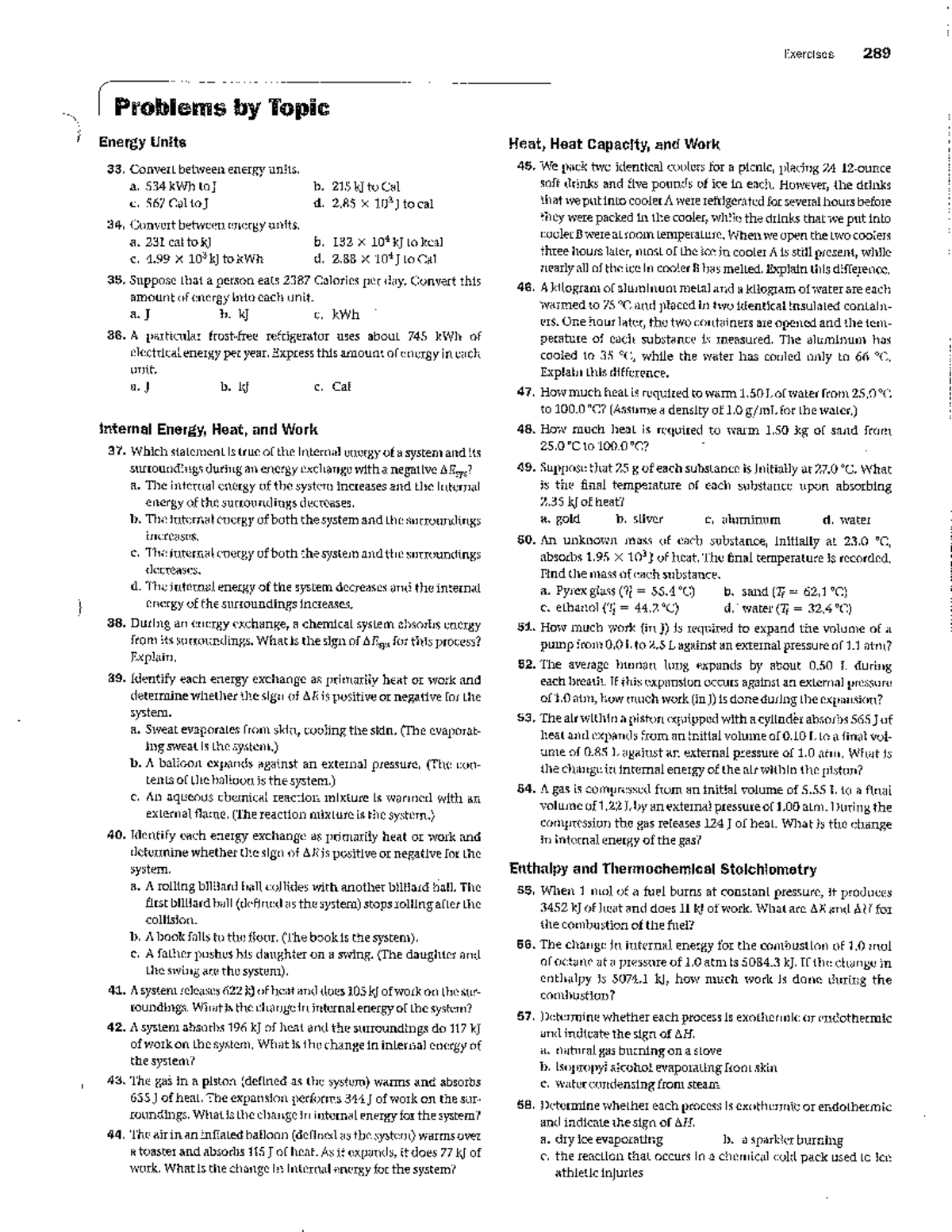 Heat Supplemental Problems for Energy Units and Thermodynamics (CHEM ...