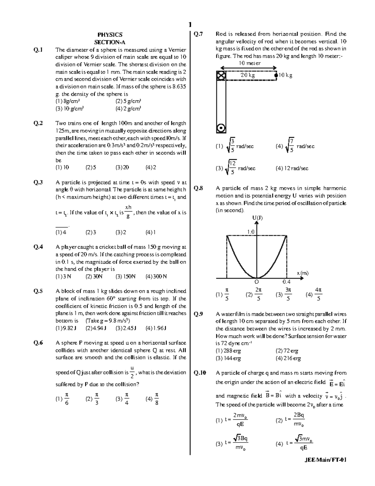 AITS (JEE Main) Full Test-01: Physics Problem Set and Solutions - Studocu