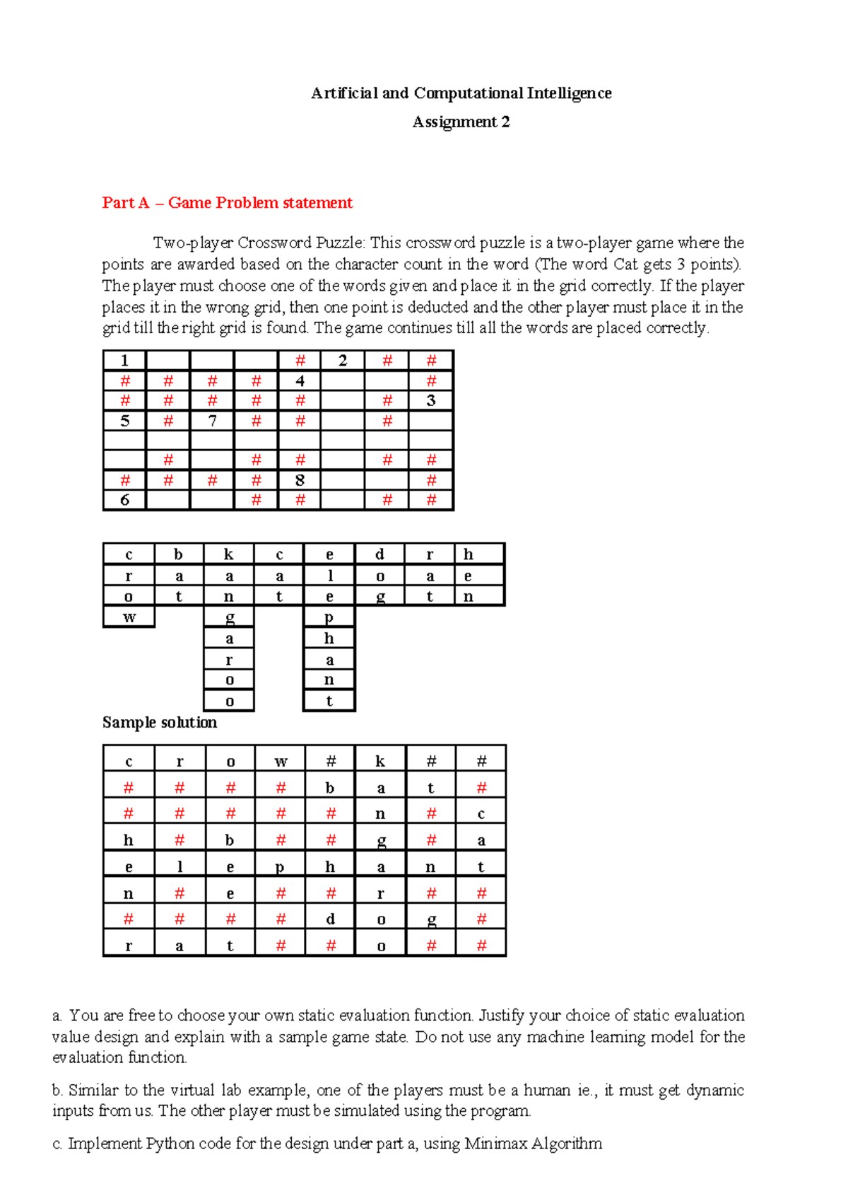 Artificial and Computational Intelligence Assignment 2: Game Problem Statement - Studocu