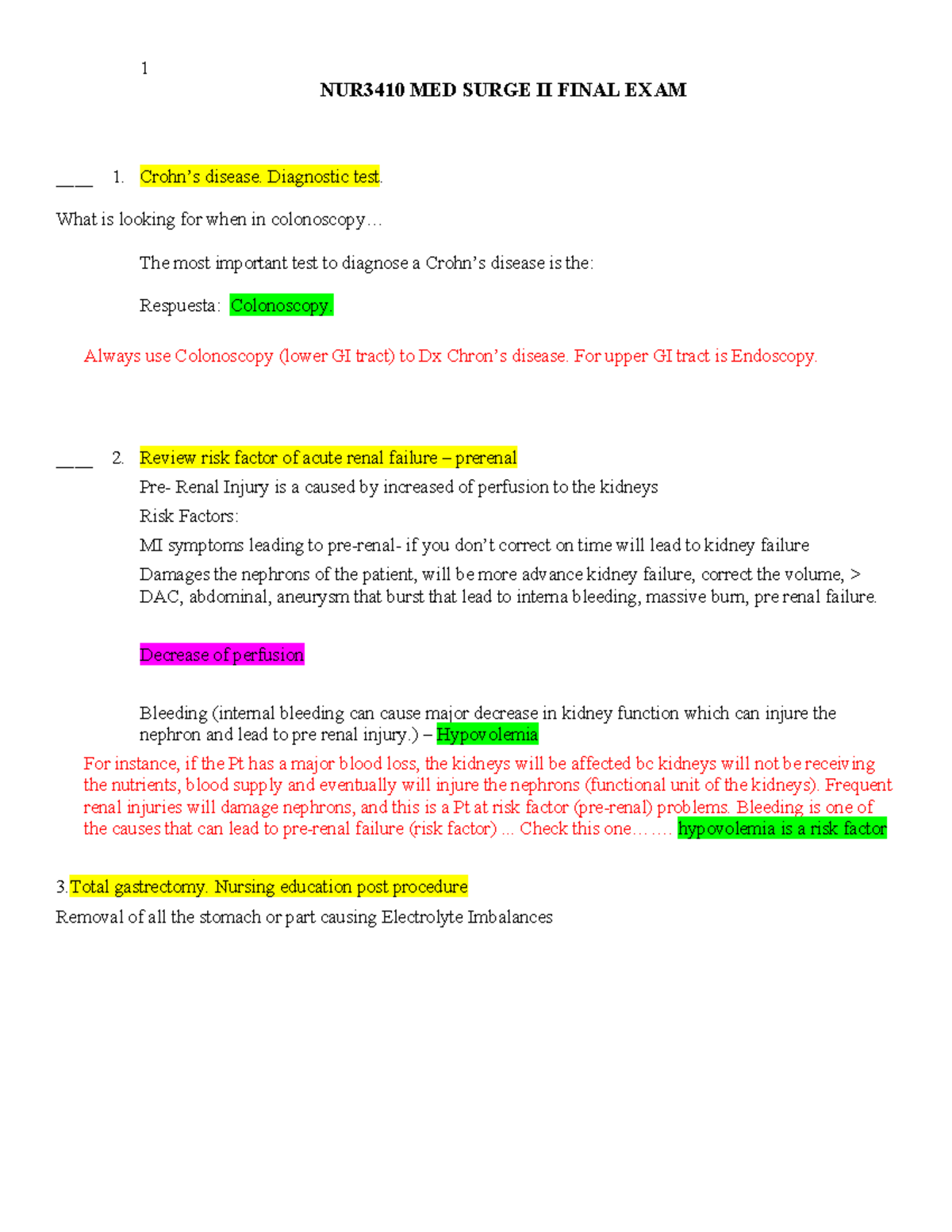 NUR3410 MED SURGE II FINAL EXAM Study Guide and Key Concepts - Studocu