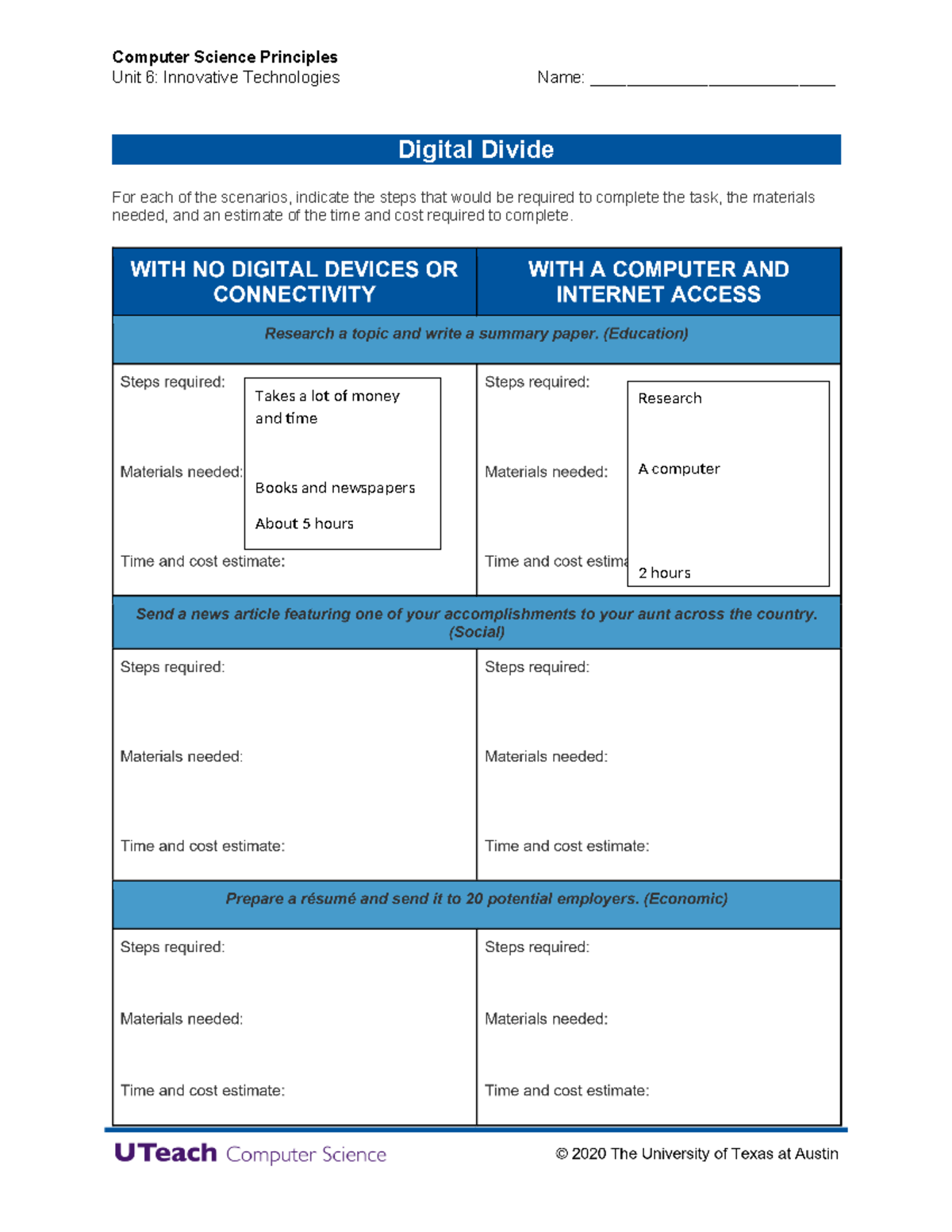 6.11 The Digital Divide worksheet - Computer Science Principles Unit 6 ...
