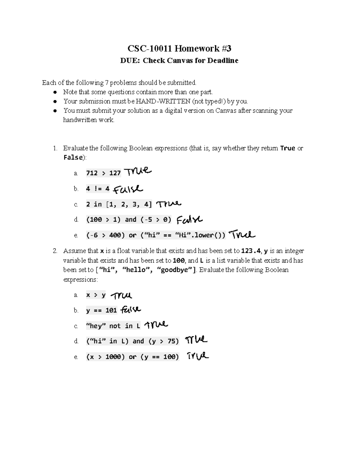 HW3 - Python Homework 3: Boolean Expressions & Conditions - Studocu