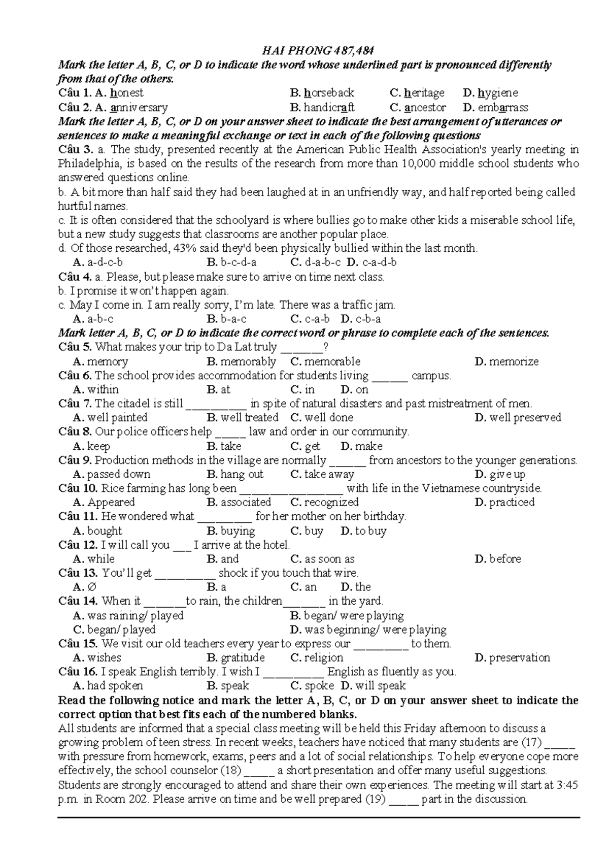 487,484 - Pronunciation and Grammar Practice Questions - Studocu