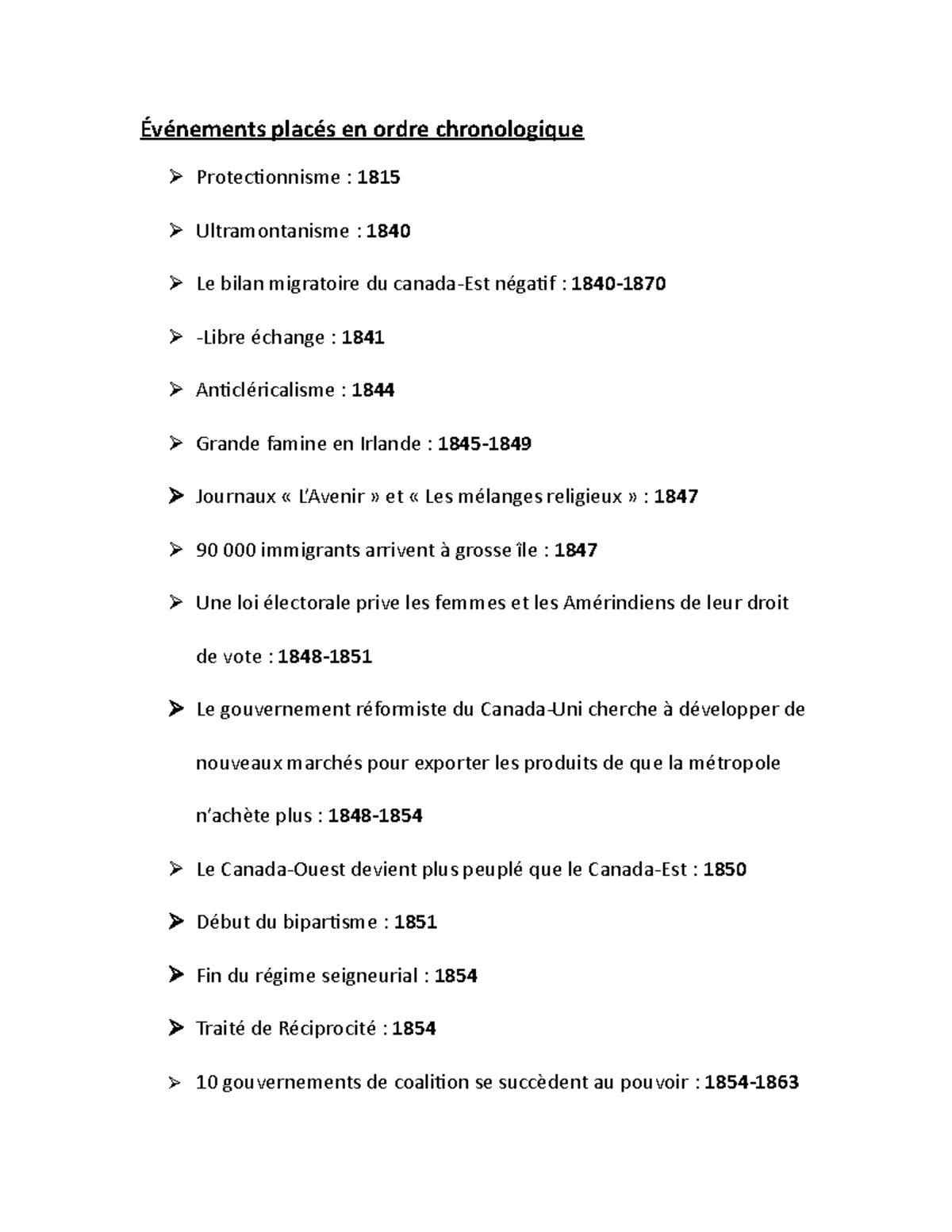 Ligne du Temps des Événements Historiques au Canada : Dossier 1 - Studocu