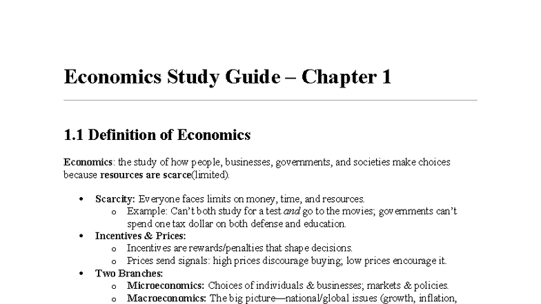 Economics Study Guide - Chapter 1: Key Concepts and Insights - Studocu