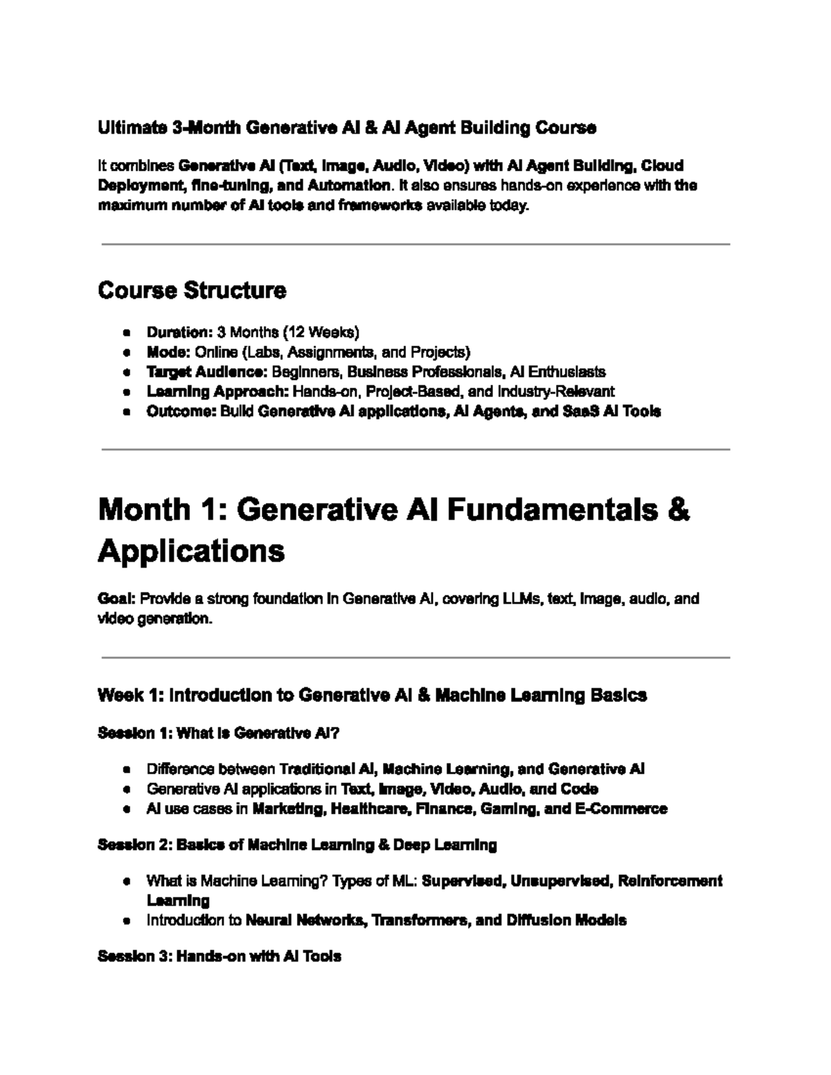 GEN AI Course Syllabus: Building AI Agents & Applications (12 Weeks ...