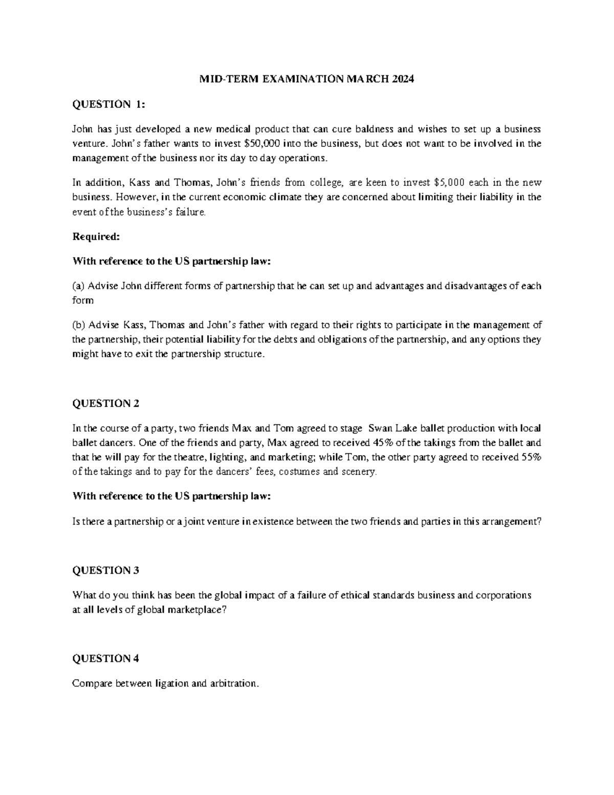 Marked Mid-term Exam March 2024 - MID-TERM EXAMINATION MARCH 2024 ...