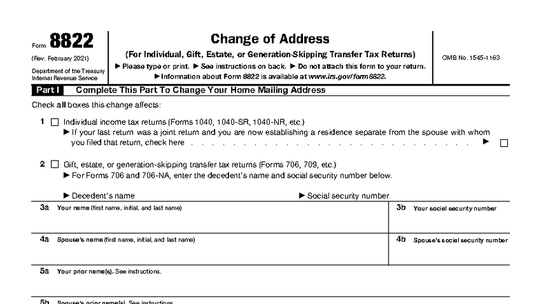 Form 8822: Change of Address for Tax Returns (Rev. Feb 2021) - Studocu