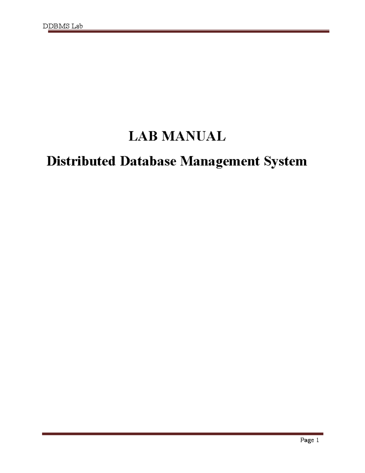 Ddbms Lab Manual - Page 1 DDBMS Lab LAB MANUAL Distributed Database Management System Sl. - Studocu