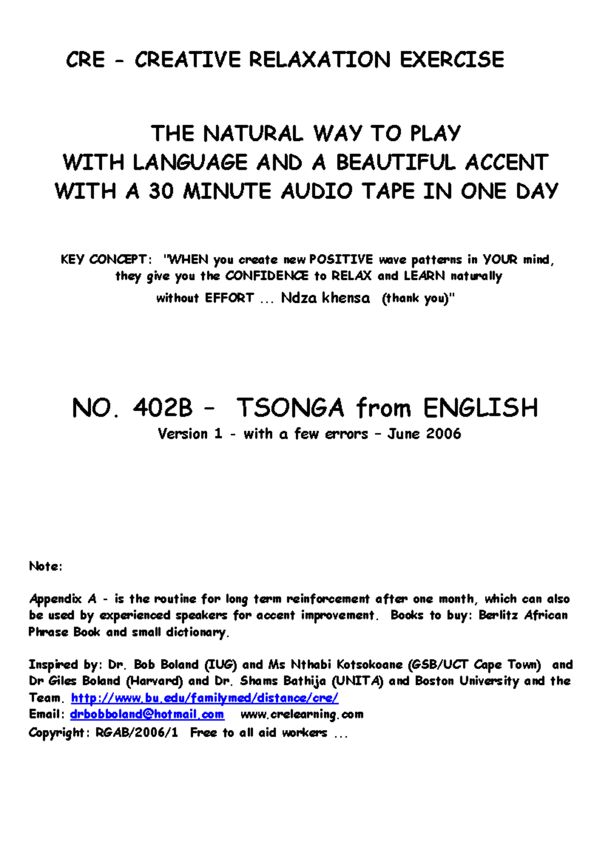 CRE 402B Creative relaxation exercise for natural language learning ...