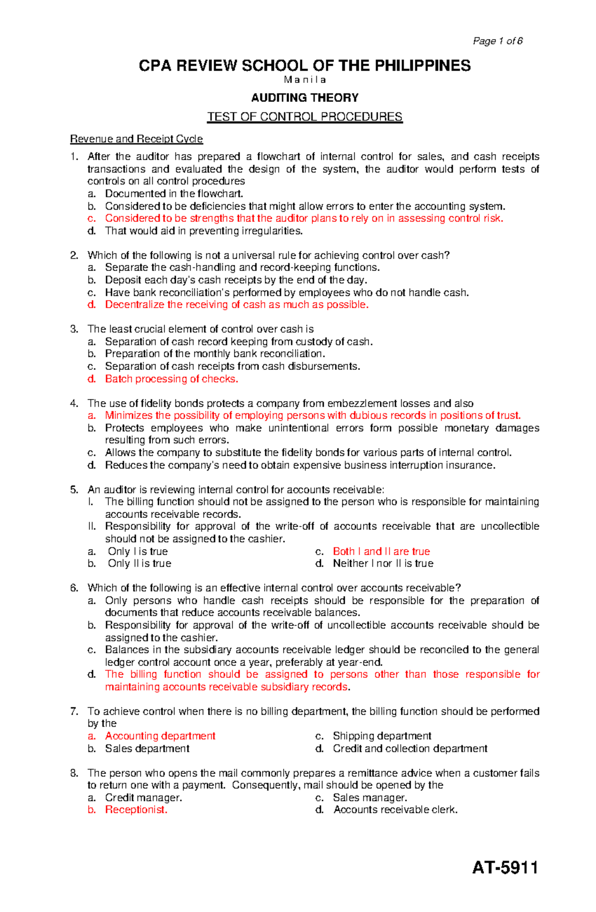 Auditing - Revenue Cycle Overview and Test of Control Procedures - Studocu