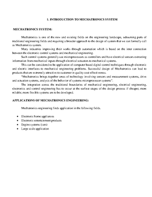 DT - Notes - Department of Mechatronics Engineering Internal Test-1 ...