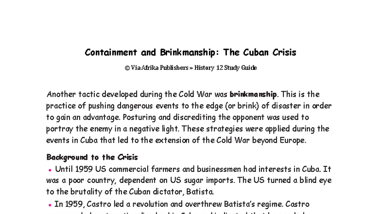 Cuban Missile Crisis: Cold War Containment & Brinkmanship Study Guide ...