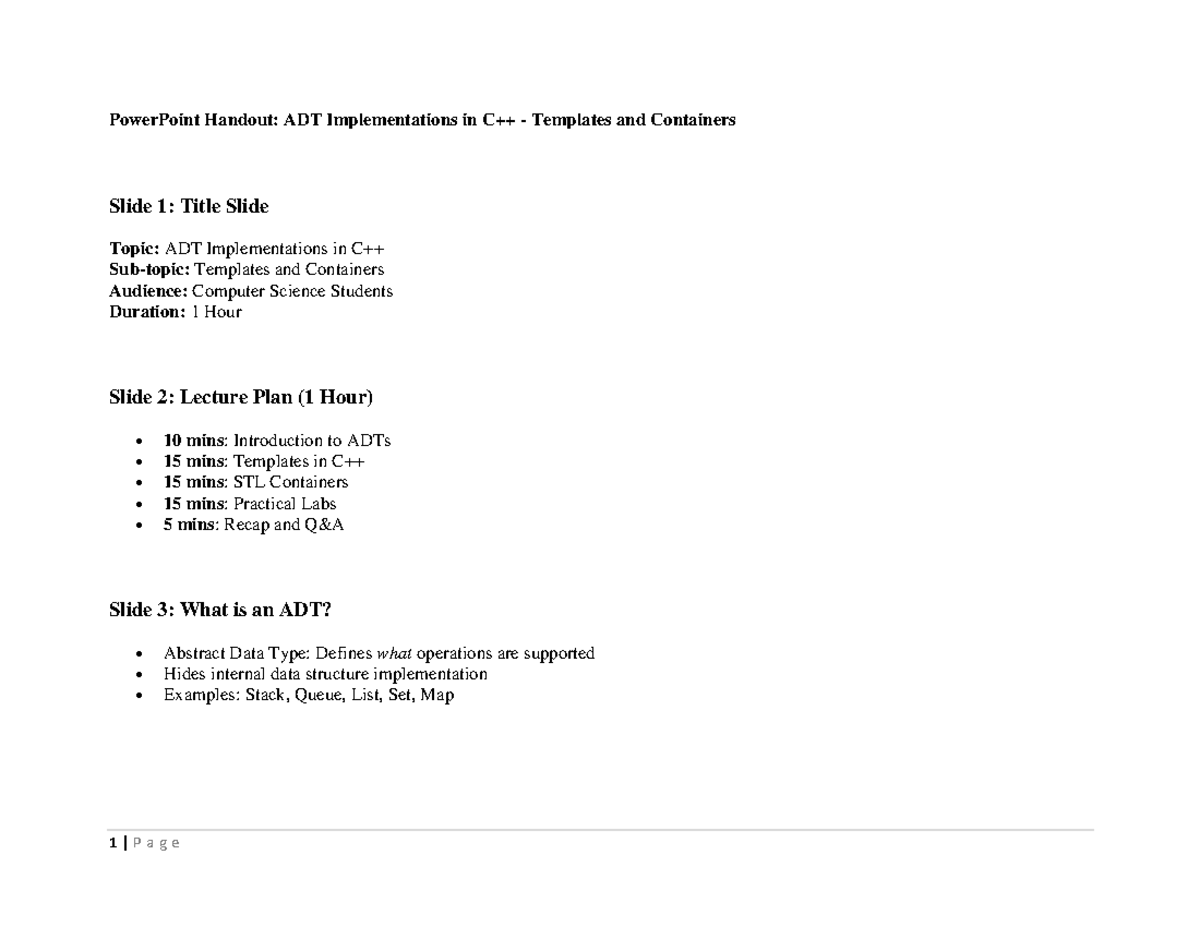 ADT Implementations: Lecture Notes for CS Students - Studocu