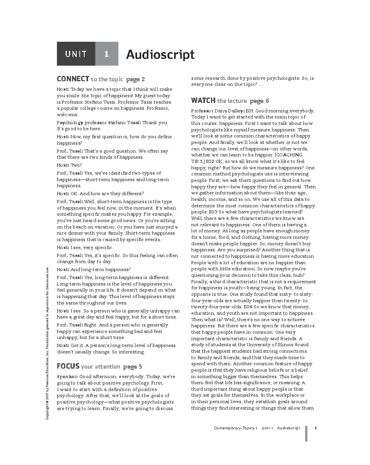 CONT TP LVL1 0648 U01 SB Audio - Contemporary Topics 1 Unit 1 Audioscript 1 Copyright © 2017 by ...