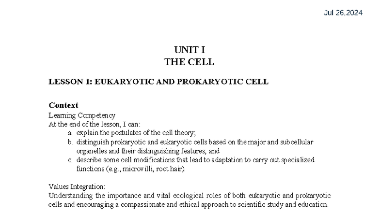 Biology 101: Eukaryotic and Prokaryotic Cell Lesson Notes - Studocu