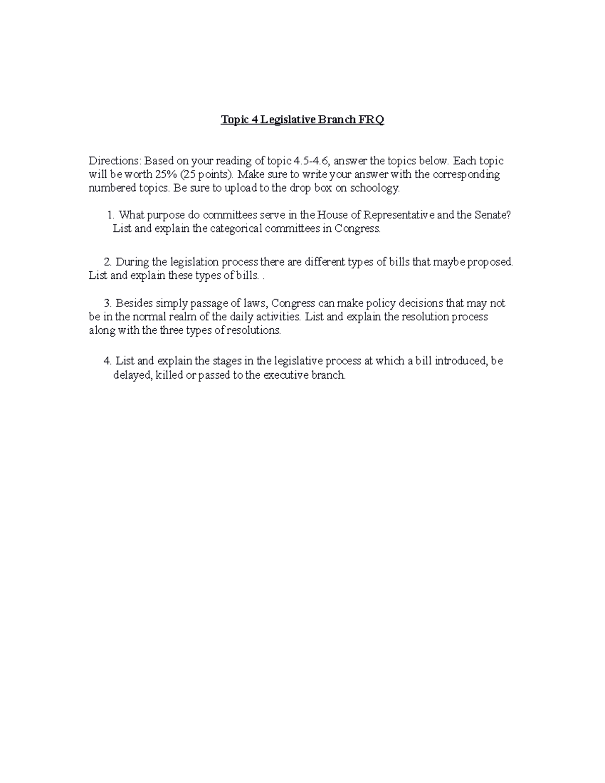 Legislative Branch FRQs: Topic 4 Analysis & Key Concepts 2023 - Studocu