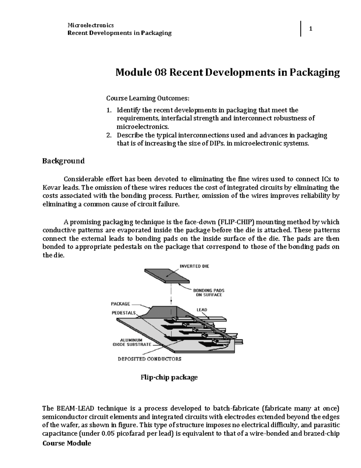 Module 8 - Microelectronics Recent Developments in Packaging 1 Course Module Module 08 Recent ...