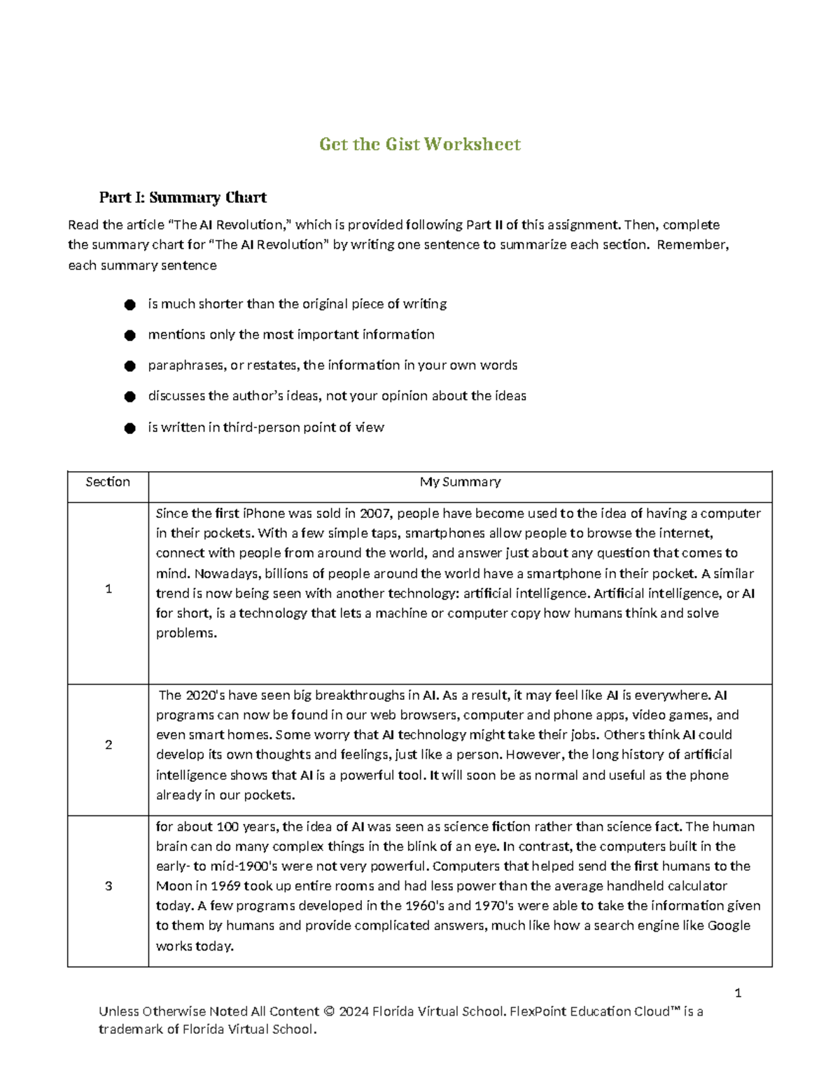 1.07 Gist Worksheet: Summarizing "The AI Revolution" - Final Exam Aid - Studocu