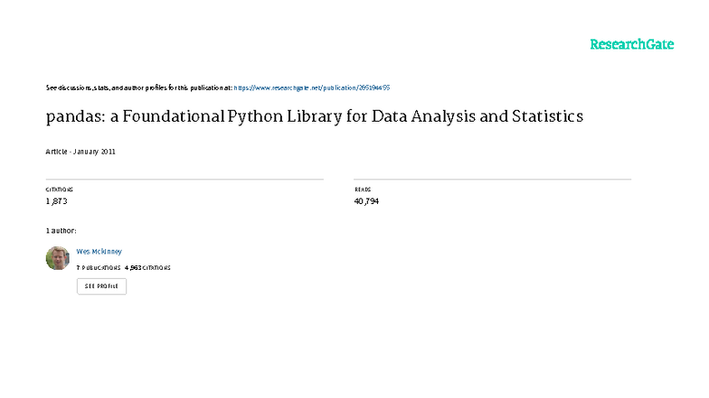 Pandas: A Foundational Python Library for Data Analysis and Stats - Studocu