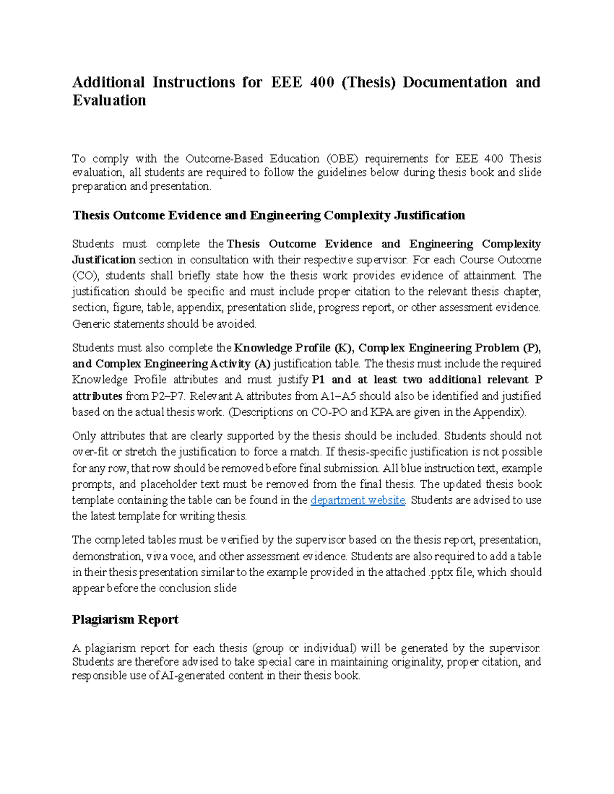 EEE 400 Thesis Documentation & Evaluation Guidelines - Studocu