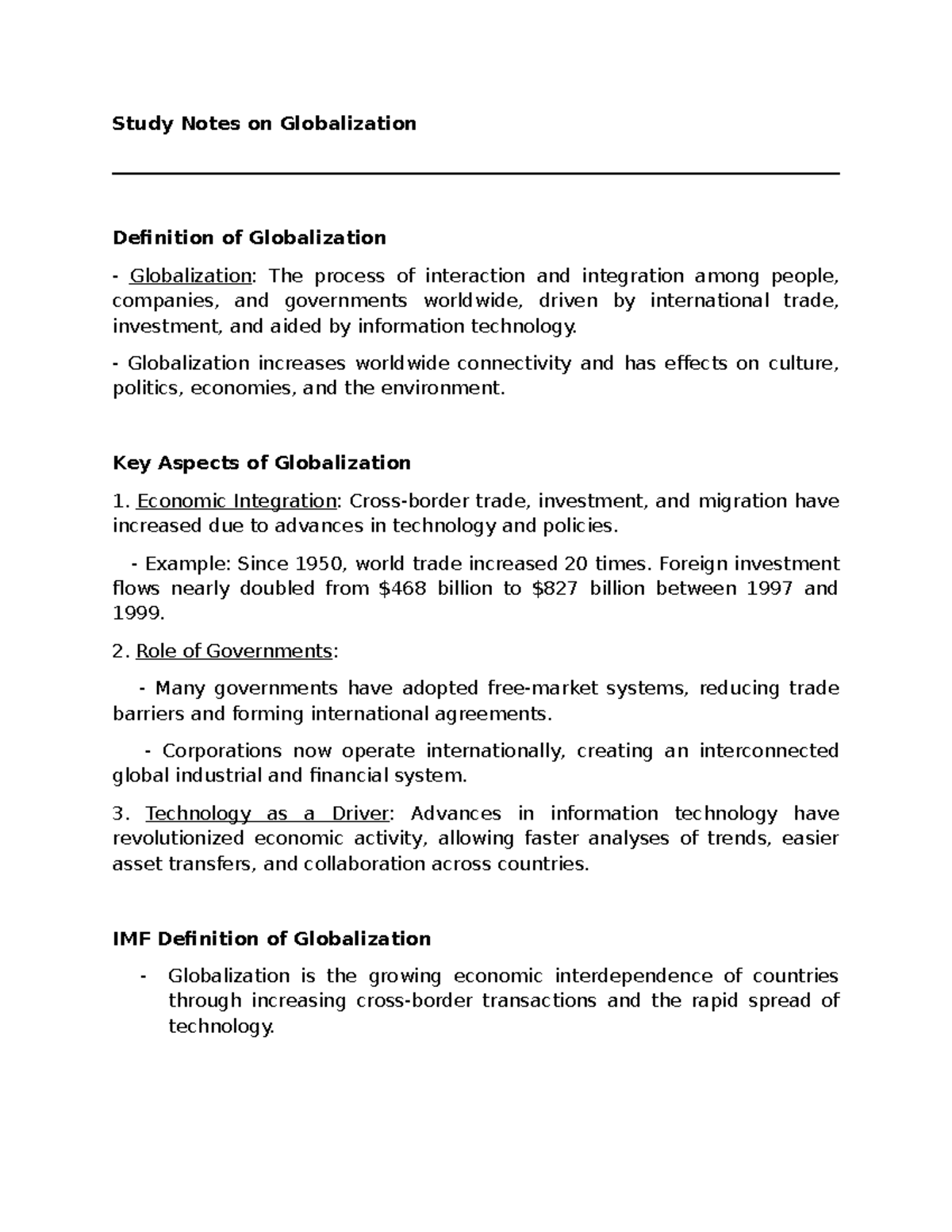 Study Notes on Globalization - Study Notes on Globalization Definition ...