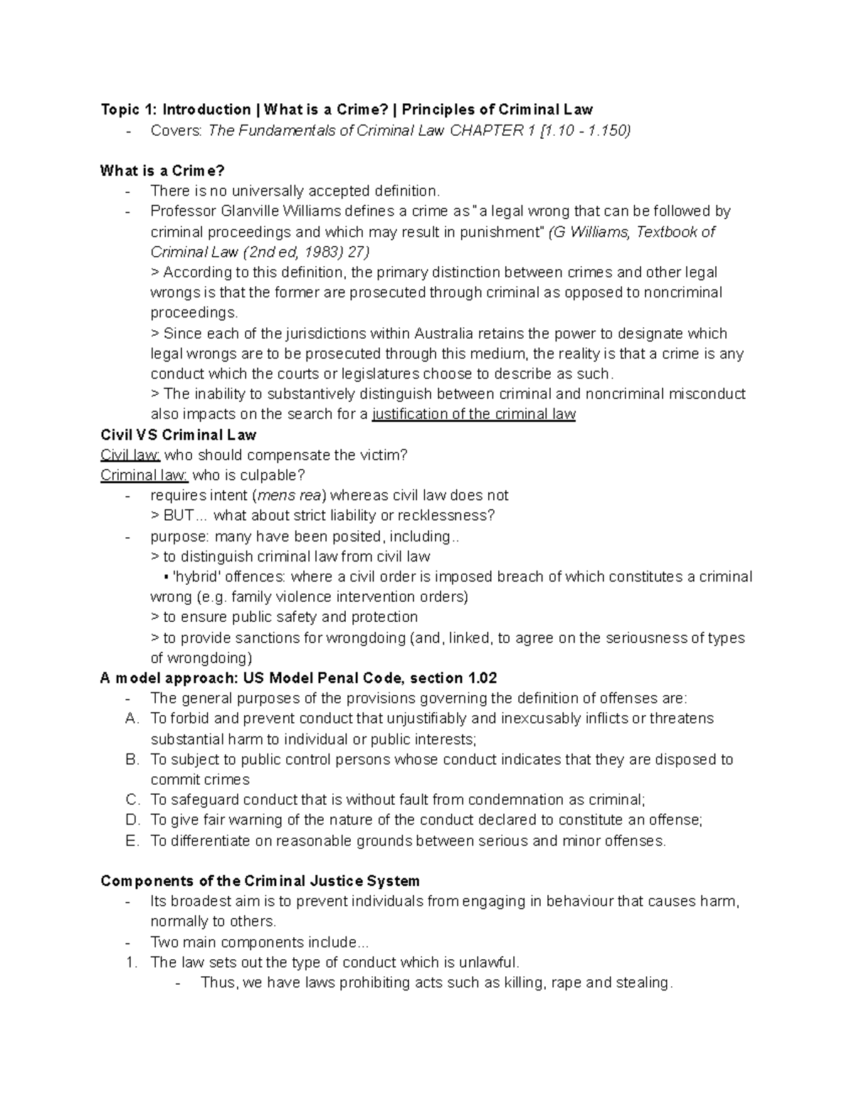 Criminal Law and Process Notes - Introduction (CLP101) - Studocu