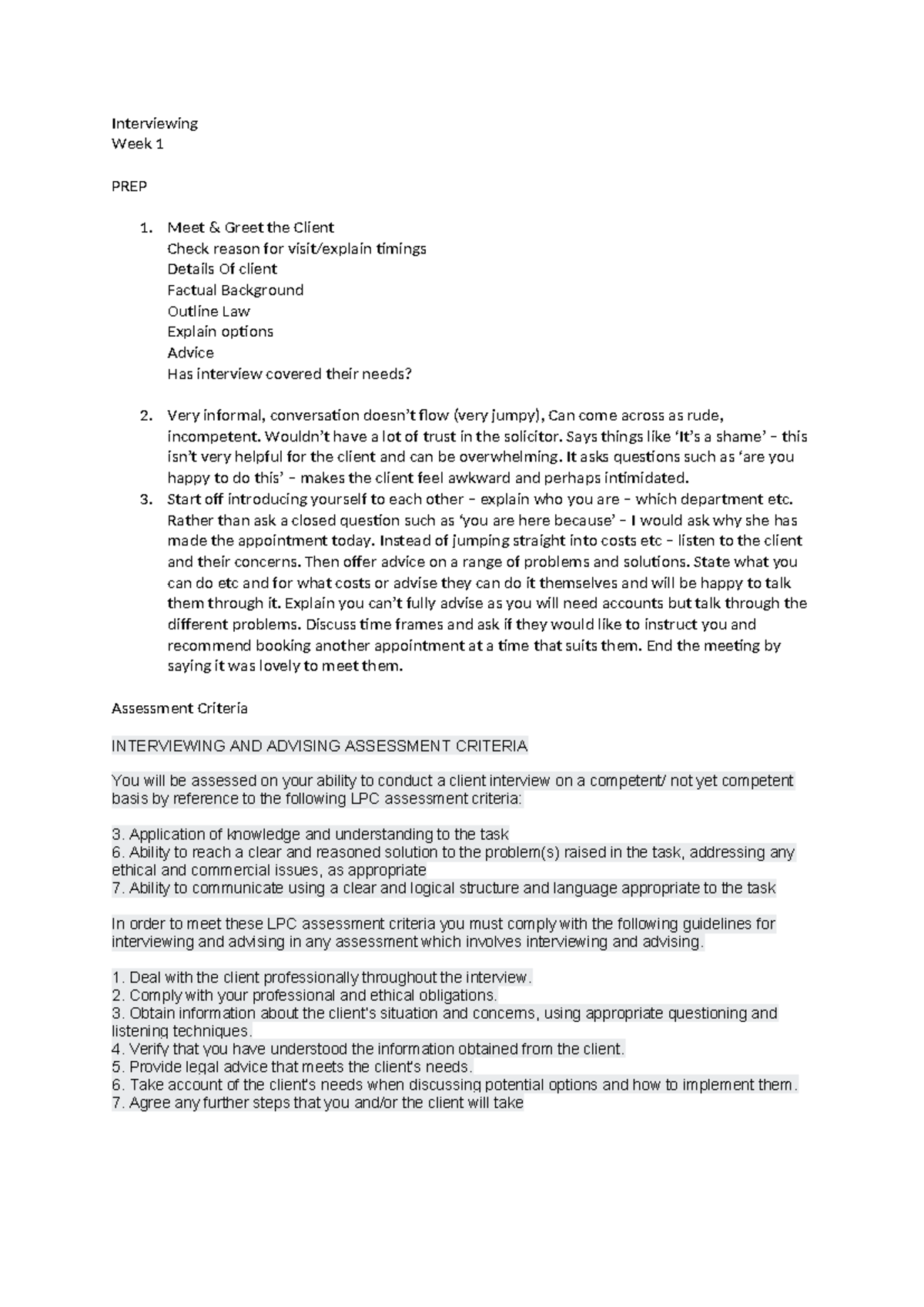 Interviewingv- Week 1 - Week 1 - Interviewing Week 1 PREP 1. Meet ...