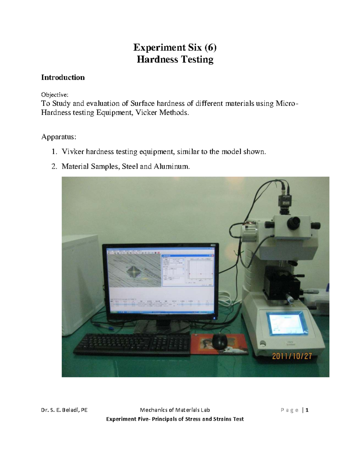 Lab 2: Hardness Testing with Vickers Method - Mechanics of Materials ...
