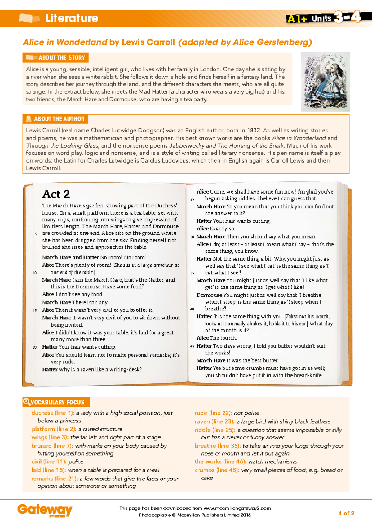 A1 Literature Units: Alice in Wonderland Analysis and Insights - Studocu