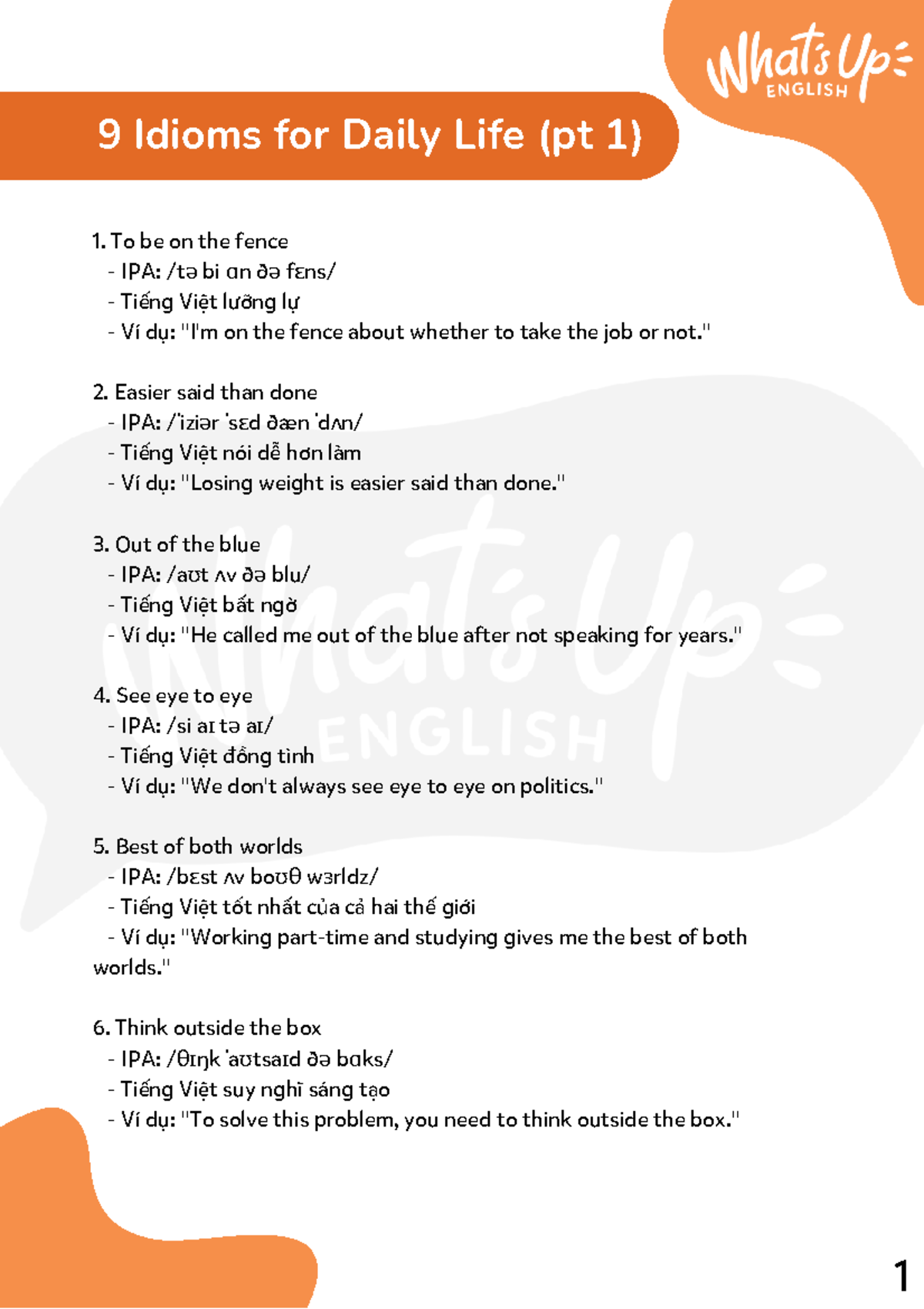 9 Common Idioms for Daily Life (Part 1) - Studocu