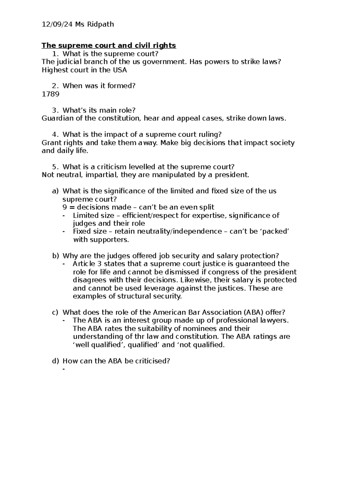 SC-101 Final Exam Notes: The Supreme Court & Civil Rights - Studocu