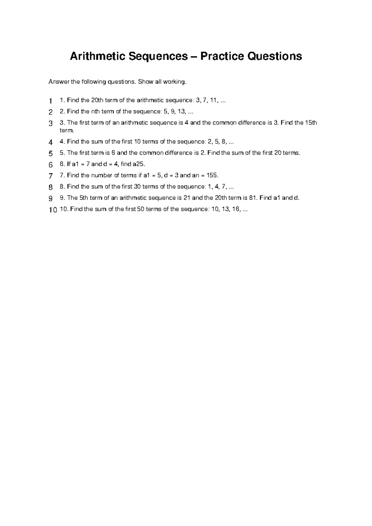 Arithmetic Sequences Practice Questions and Solutions - Studocu