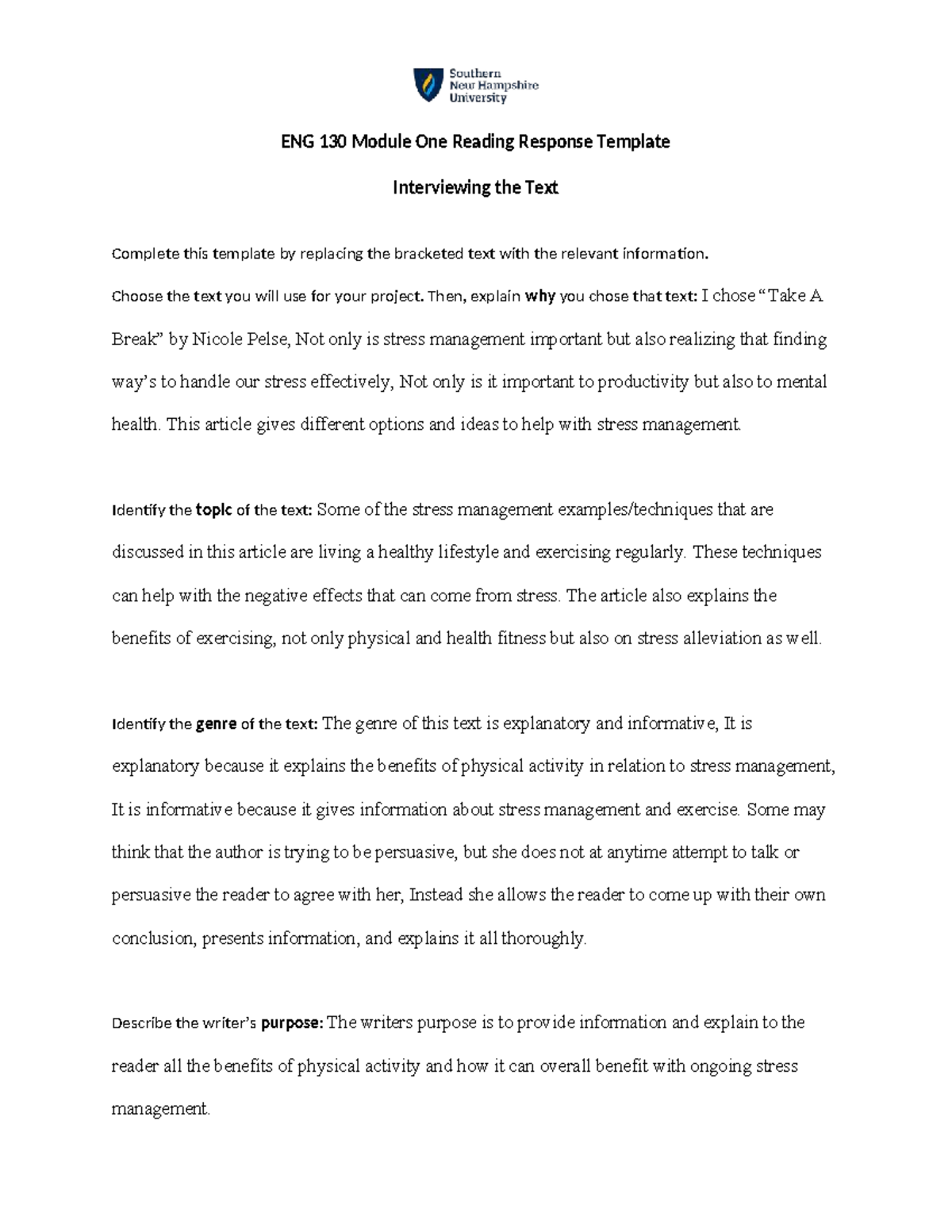 ENG 130 Module One Reading Response Template - ENG 130 Module One ...