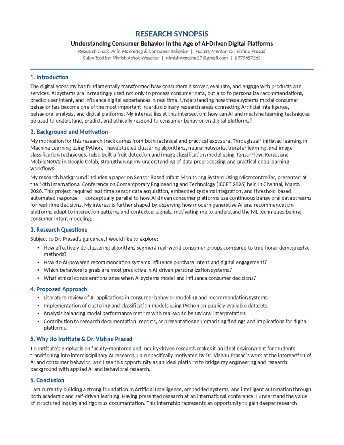 RESEARCH SYNOPSIS: Understanding Consumer Behavior in Digital Platforms ...